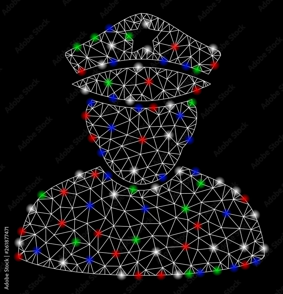 Bright mesh army sergeant with lightspot effect. White wire carcass ...