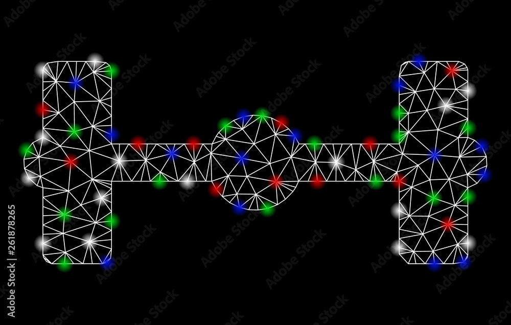 Bright mesh axle with glow effect. White wire carcass polygonal network ...