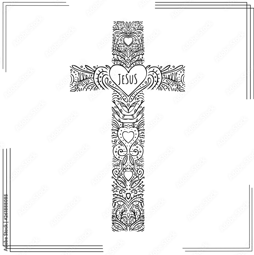 Cross With Heart Coloring Page