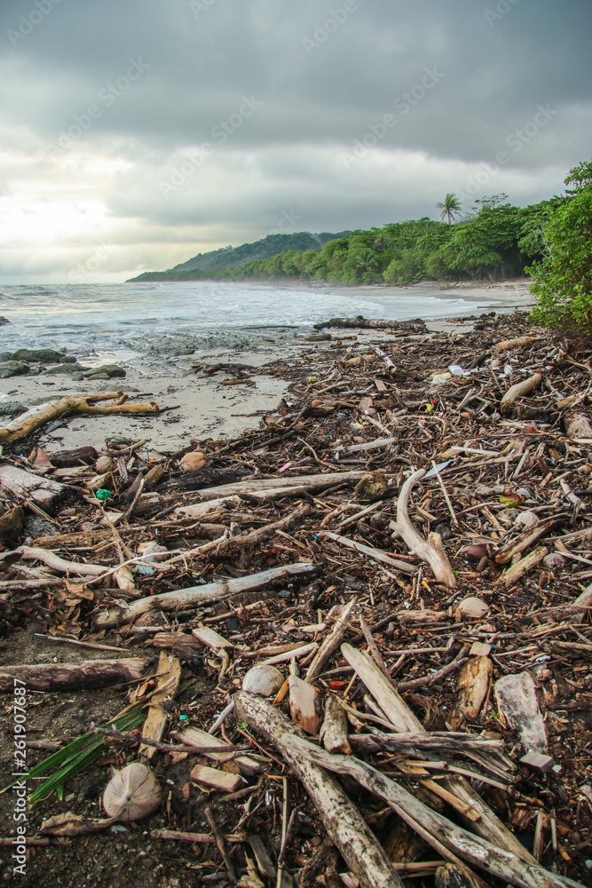 Pollution sur une plage du Costa Rica après de grosse pluies, les ...