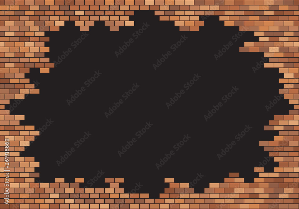 Old brick wall background. Red bricks texture. Frame border vector ...