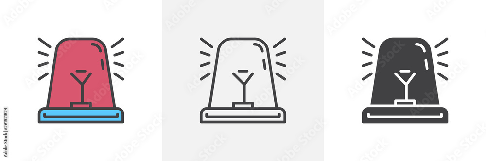 Emergency alarm light icon. Line, glyph and filled outline colorful ...