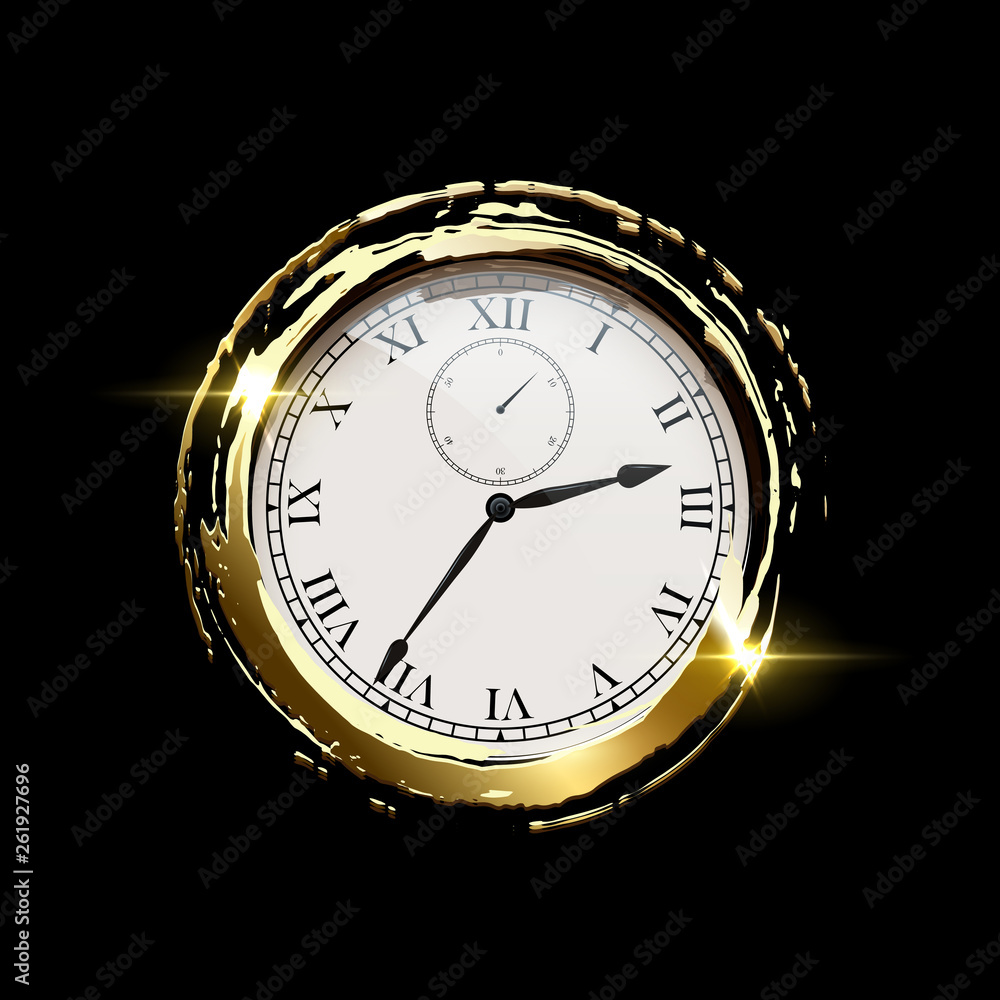 Round clock with golden frame realistic vector illustration Stock ...