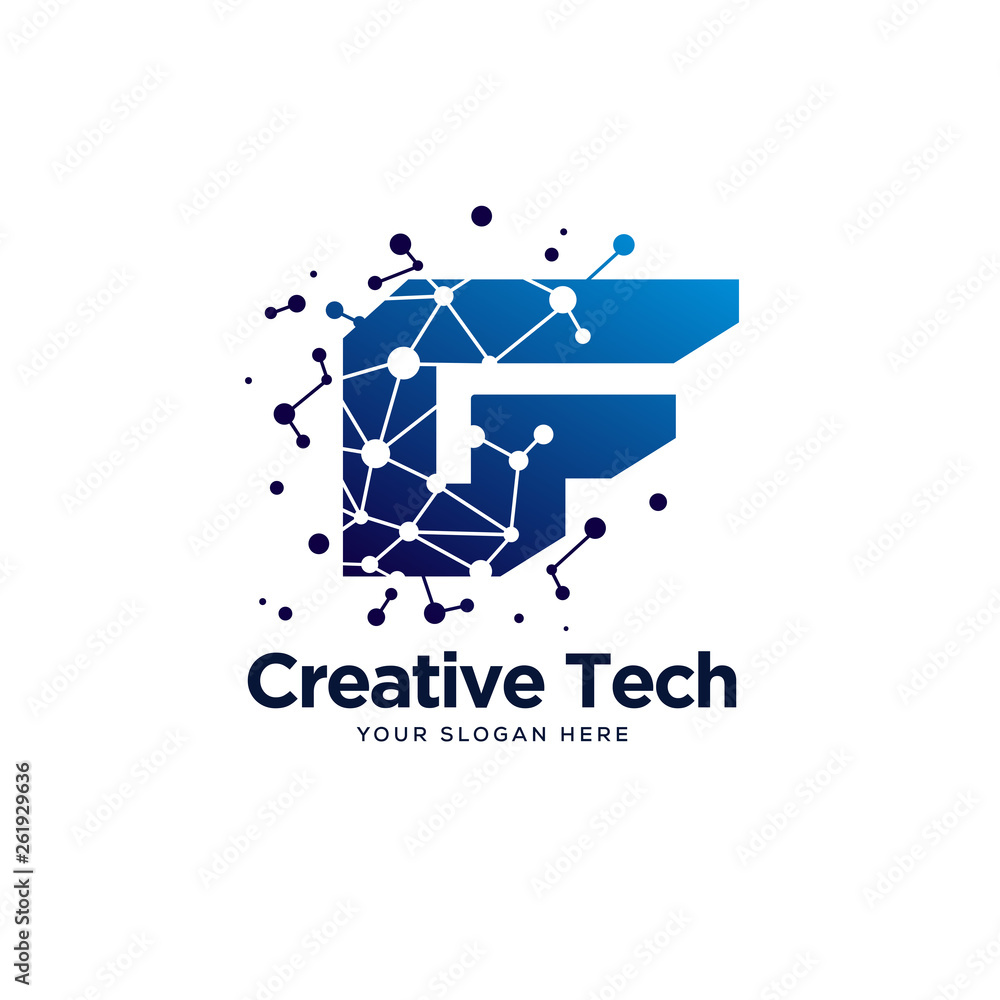 F initial tech logo designs vector with unique circuit Stock Vector ...