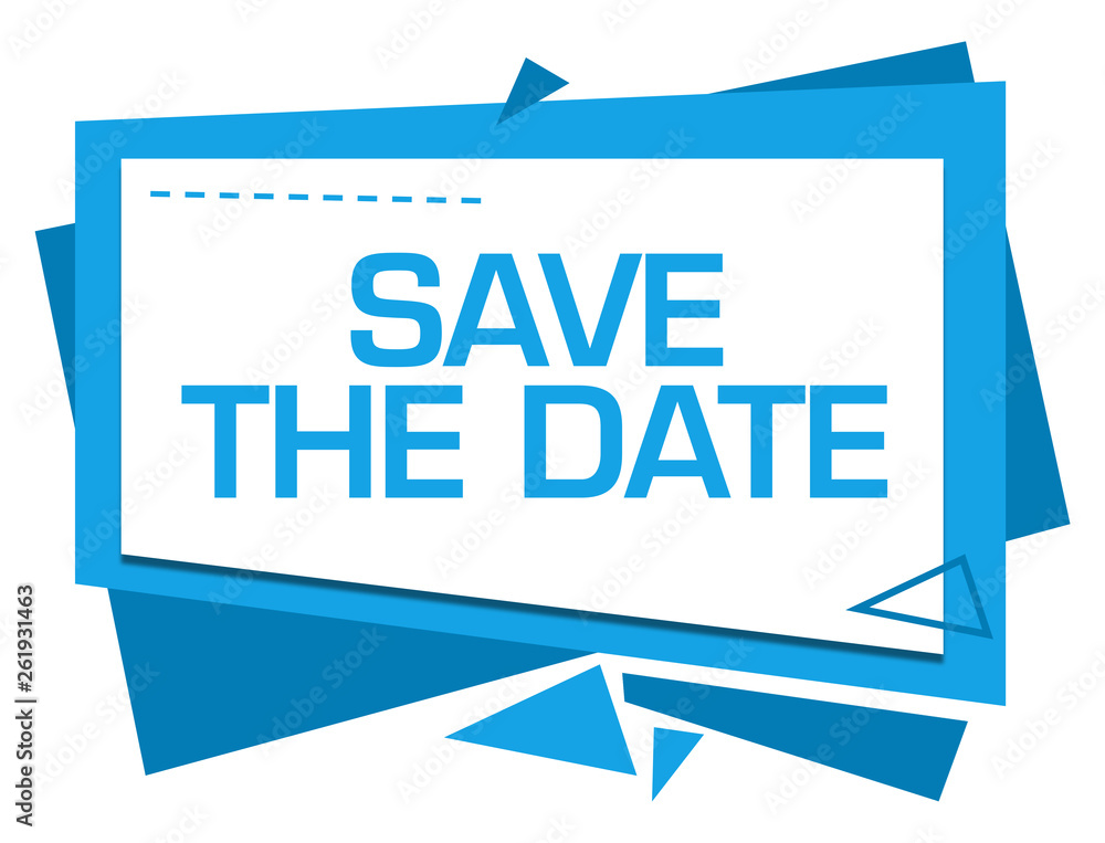 Save The Date Blue Squares Triangles Text Stock Illustration | Adobe Stock