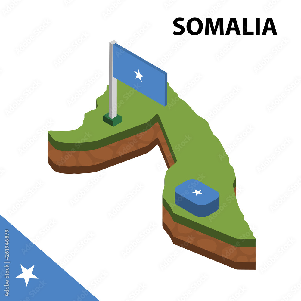 Isometric map and flag of Somalia. 3D isometric Vector Illustration ...