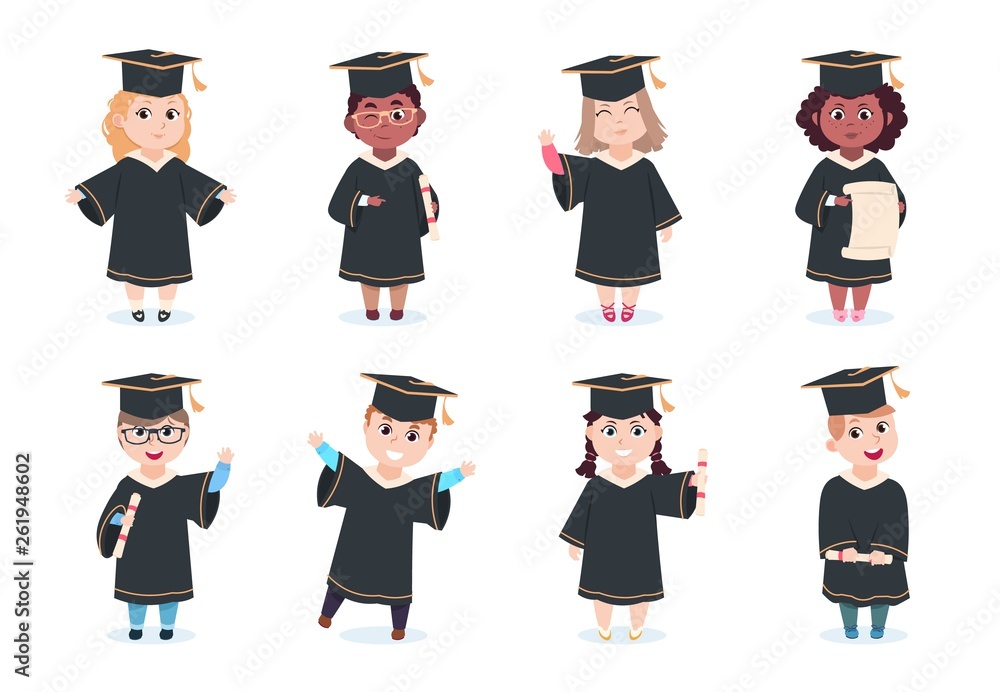 Graduate kids. Kindergarten preschool graduating children in graduation ...