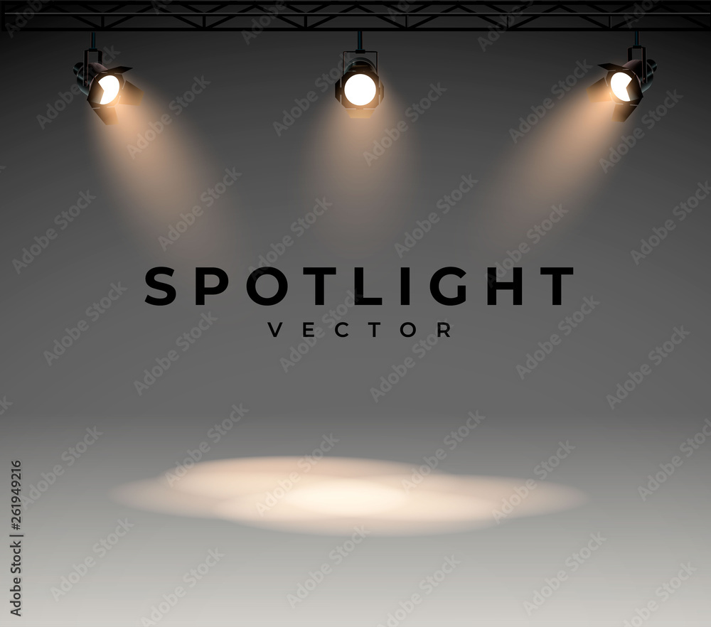 Spotlights with bright white light shining stage vector set ...