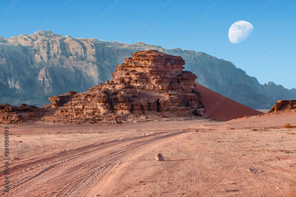 view on Red Sand Dune and road goes to it, incredible lunar landscape ...