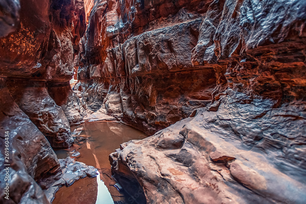 inside the Khazali Canyon in incredible lunar landscape in Wadi Rum in ...
