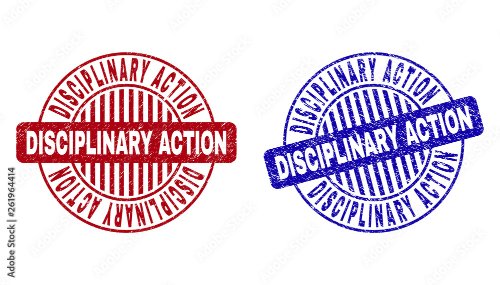 Grunge DISCIPLINARY ACTION round stamp seals isolated on a white ...