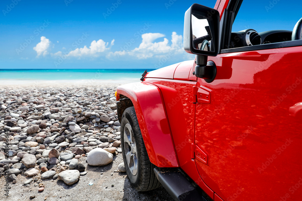 Red summer car and free space for your decoration. Stock Photo | Adobe ...
