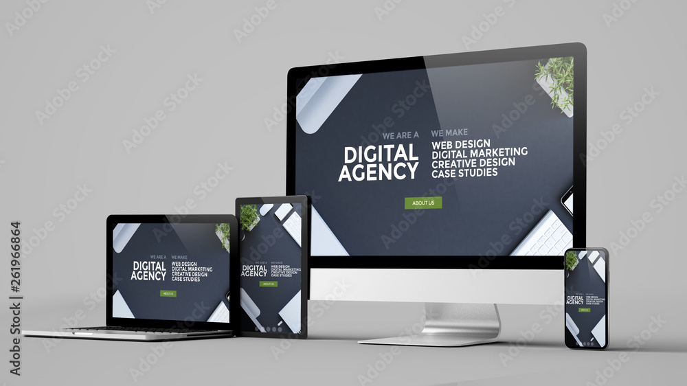 digital agency technology devices collection mockup Stock Illustration ...