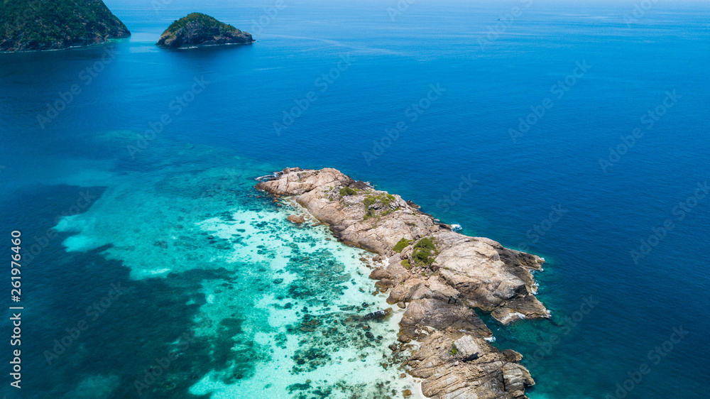 Pulau Tokong Kemudi and Pulau Dara Kecil aerial view. Small islands ...
