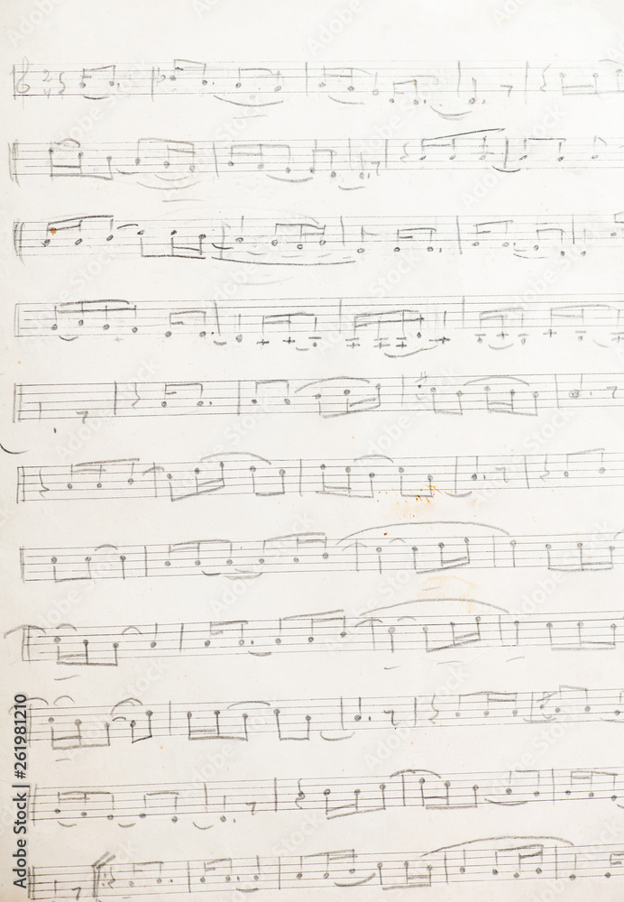 vintage paper sheet with handwritten musical notes Stock Photo | Adobe ...