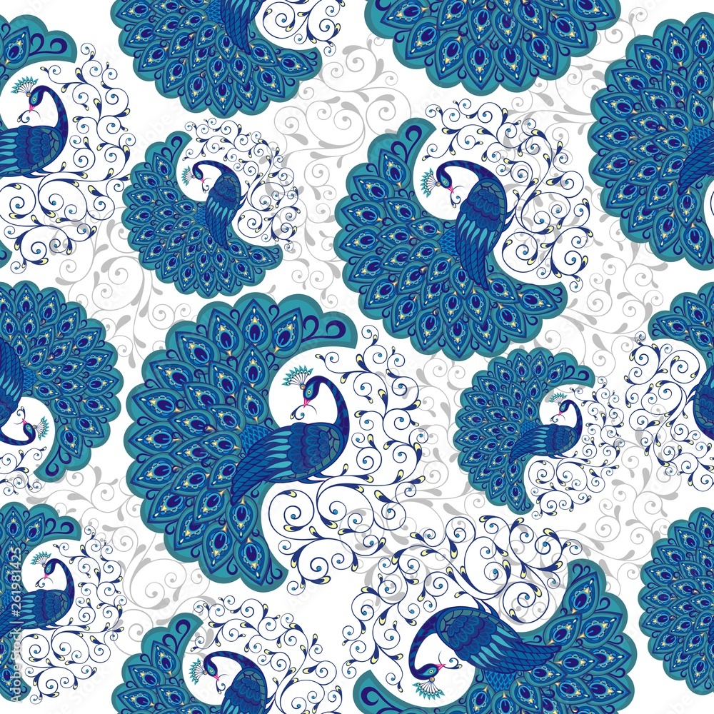 Beautiful vector seamless pattern with peacock Stock Vector | Adobe Stock