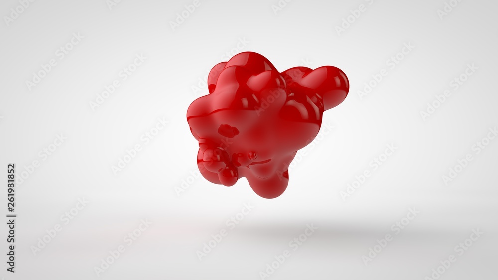 3D rendering of a plurality of drops of the red liquid looked like ...