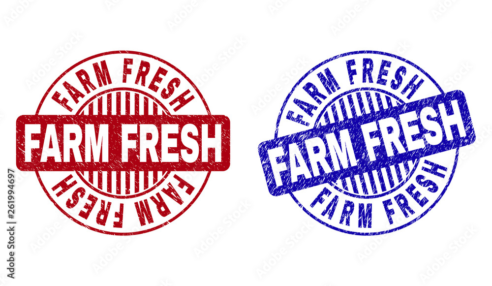 Grunge FARM FRESH round stamp seals isolated on a white background ...