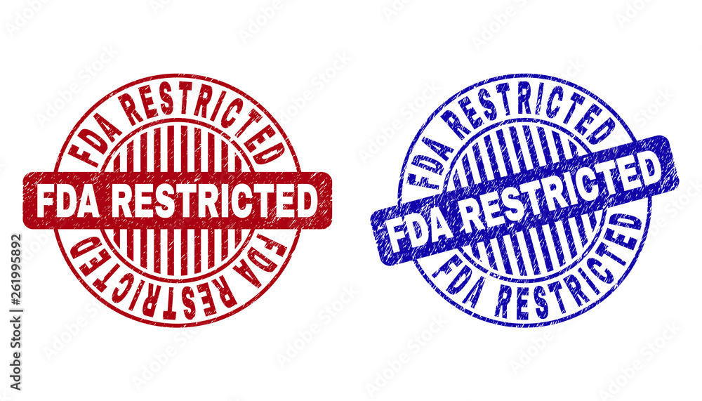 Grunge FDA RESTRICTED round stamp seals isolated on a white background ...