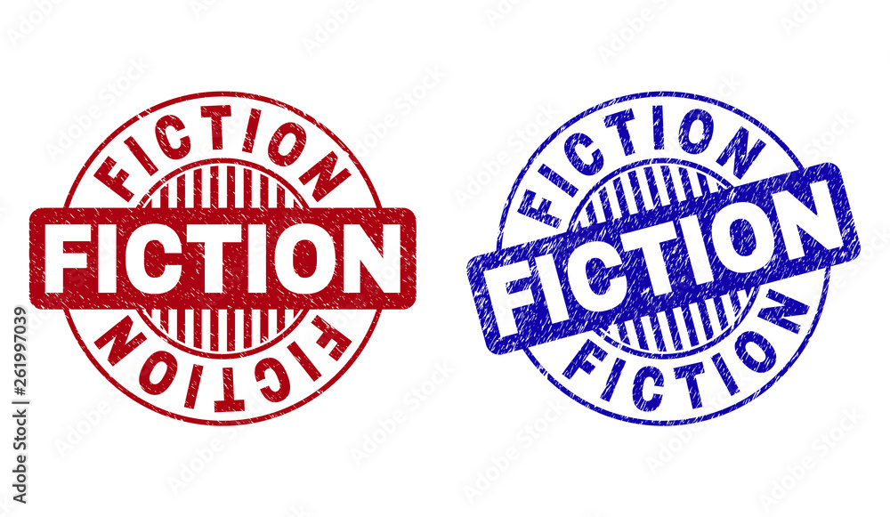 Grunge FICTION round stamp seals isolated on a white background. Round ...