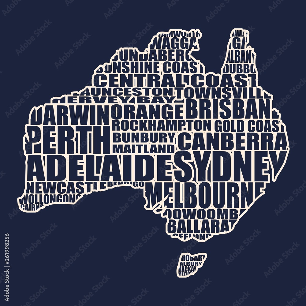 Map of Australia made from cities list. Outline text Stock Vector ...