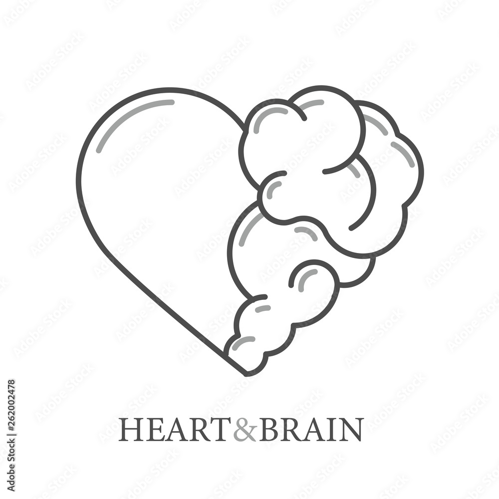 Heart and Brain flat modern icon logo vector design. Interaction ...