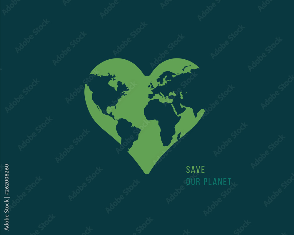 Vector illustration continuous drawing of the heart shaped world. Stock ...