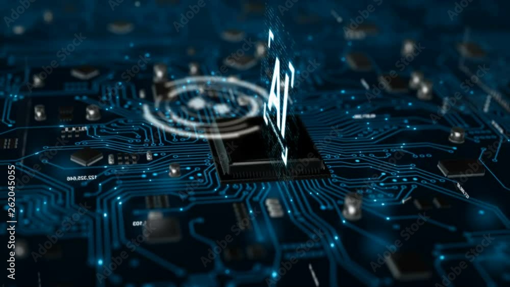 3D Render animation of AI Artificial intelligence in CPU chipset ...