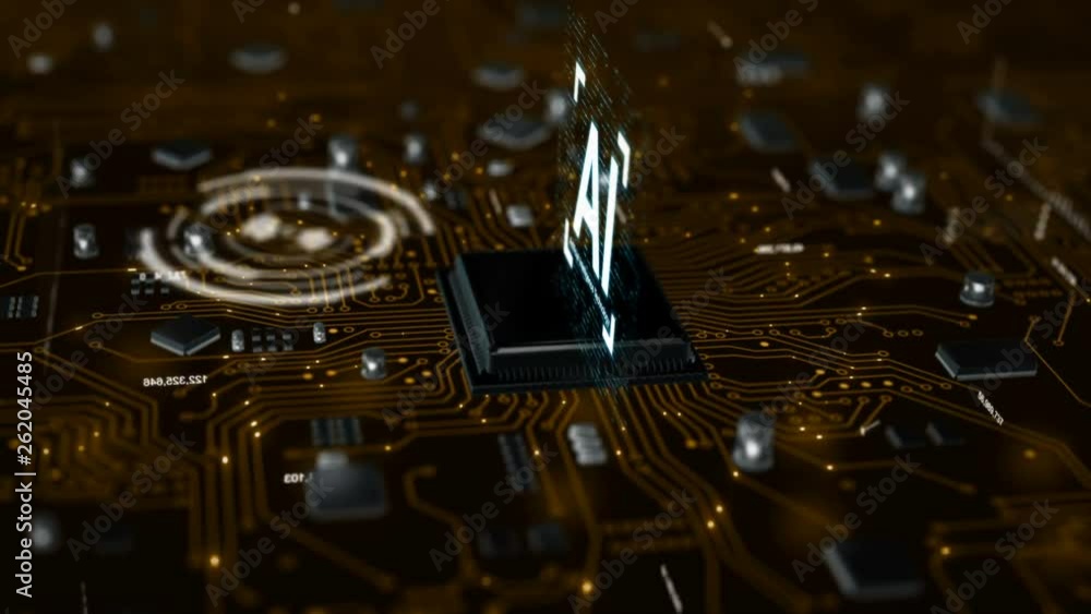 3D Render animation of AI Artificial intelligence in CPU chipset ...