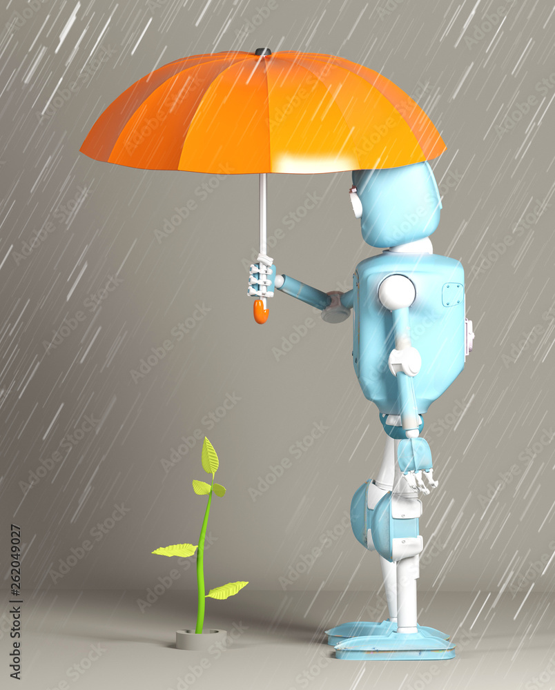 Retro robot protect sprout, plant,3d, render Stock Illustration | Adobe ...