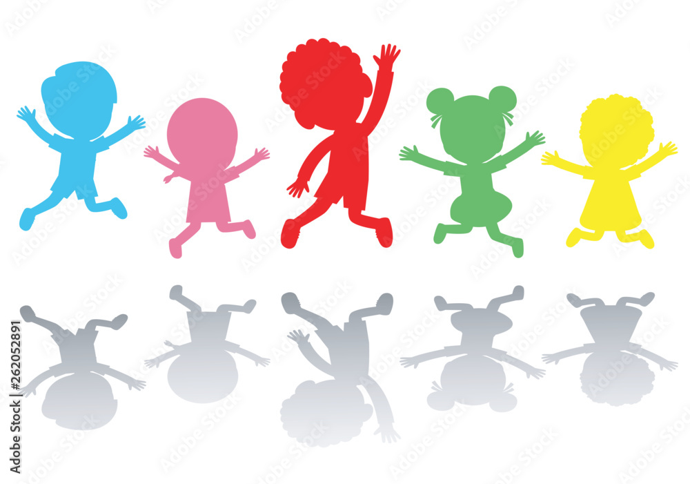 Cute kids jumping colorful ,Child silhouettes dancing, children ...