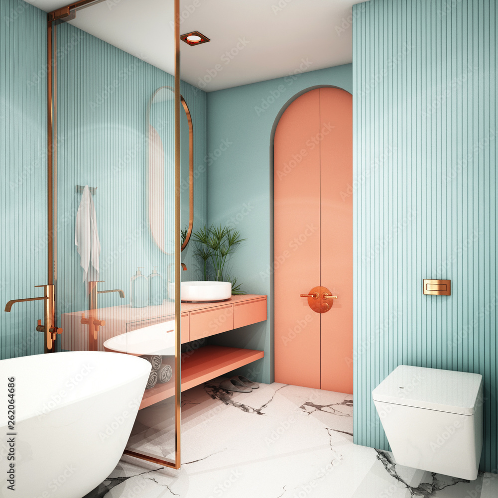 Modern Bathroom Interior design,trend design 2019 ,3d rendering ,3d ...