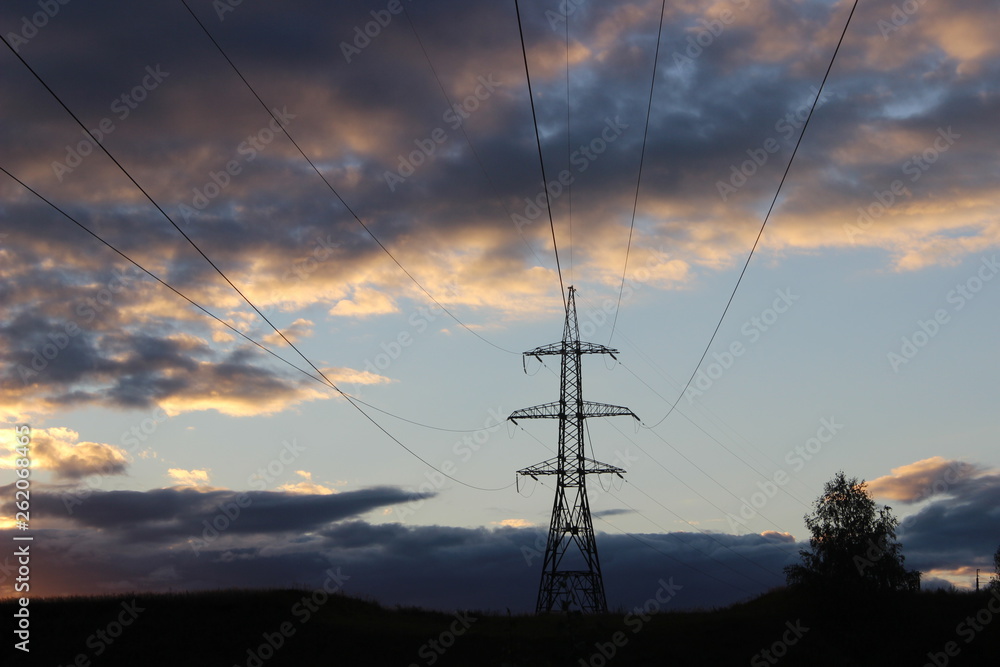 Foto de electricity, power, sunset, energy, sky, pylon, line, cable ...