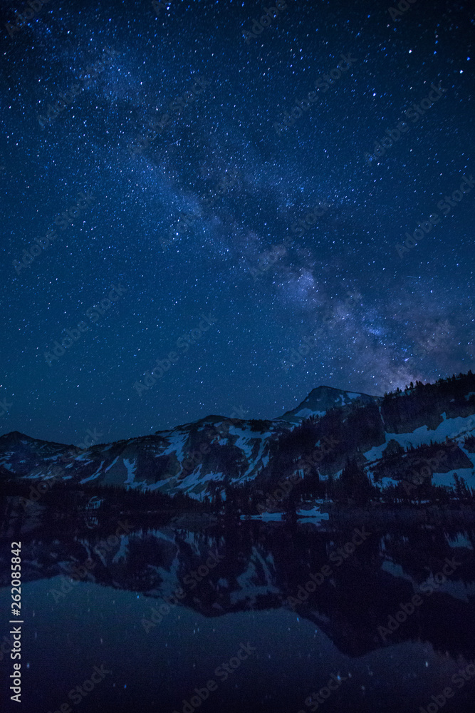 Milky way and stars over Mirror Lake in the Eagle Cap Wilderness of the ...