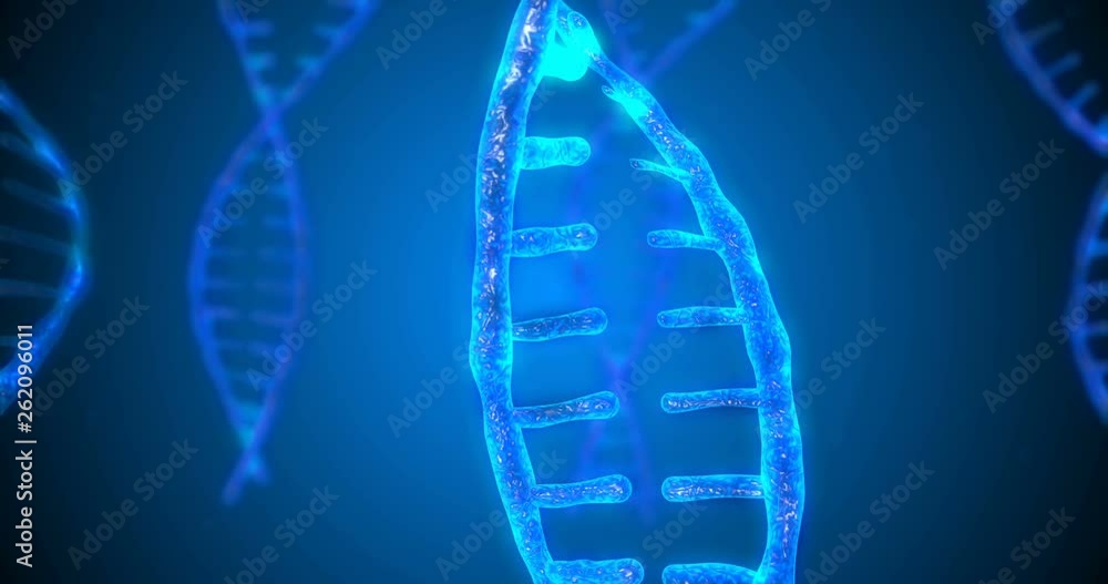 Abstract glittering DNA double helix with depth of field. Animation of ...