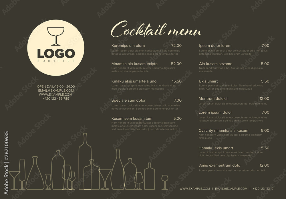 Modern Dark Minimalist Cocktail Menu Layout Stock Template | Adobe Stock