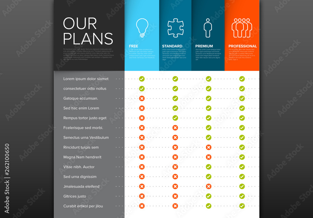 4 Products Features Chart Layout Stock Template | Adobe Stock