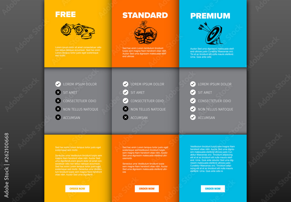 3 Product Services Price Comparison Grid Stock Template | Adobe Stock