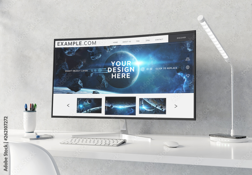 Curved Monitor with User Interface Mockup Stock Template | Adobe Stock