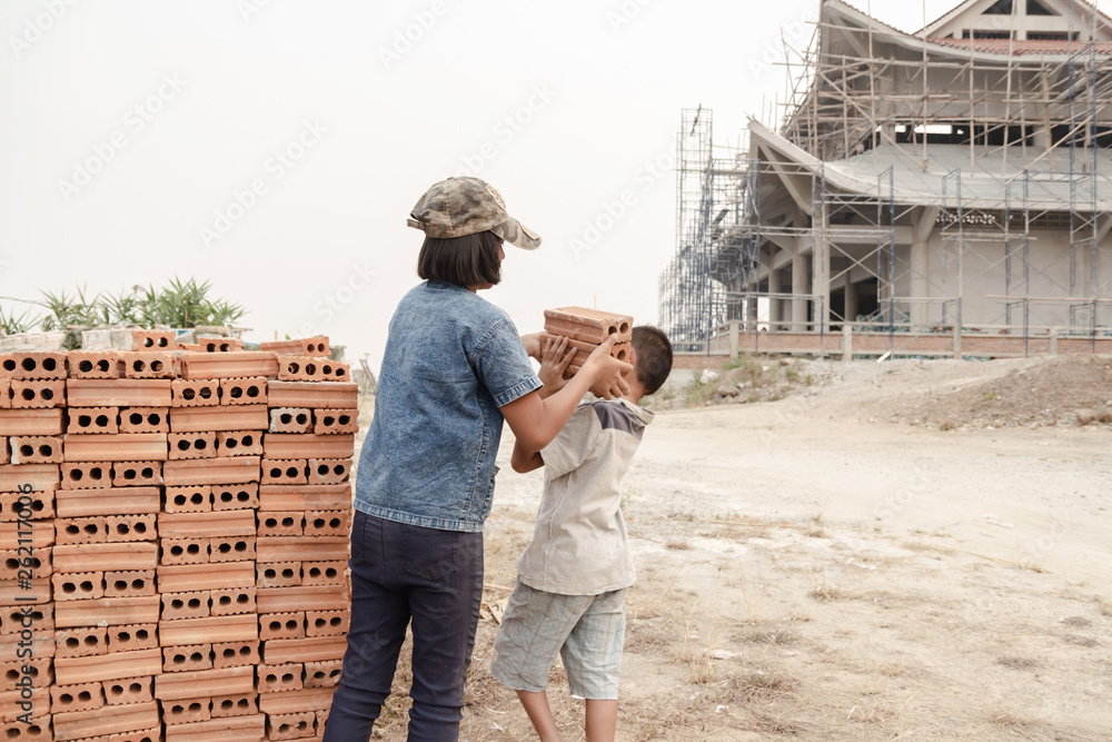 Children working at construction site for world day against child ...