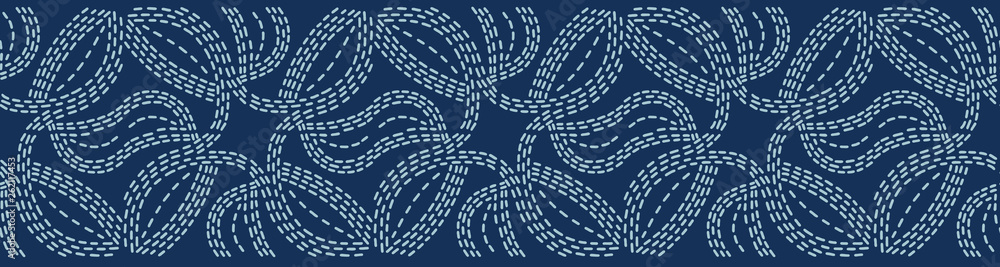 Indigo blue sashiko hand stitch seamless border pattern. Modern ...