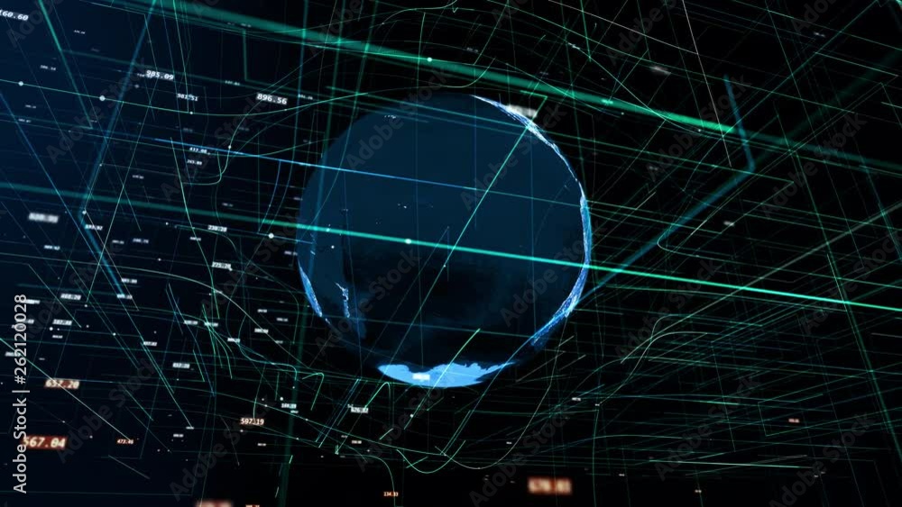 global digital world, abstract 3D rendering of technology global data ...