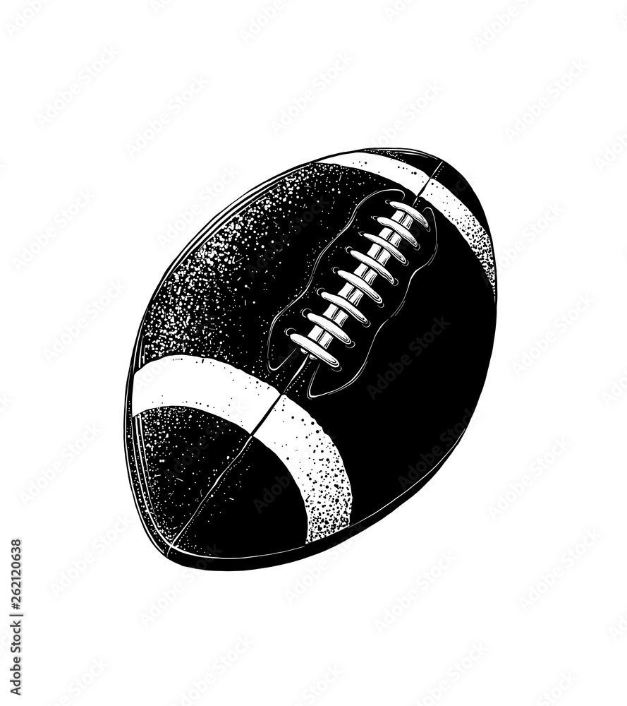 Vector drawing of rugby ball in black color, isolated on white ...