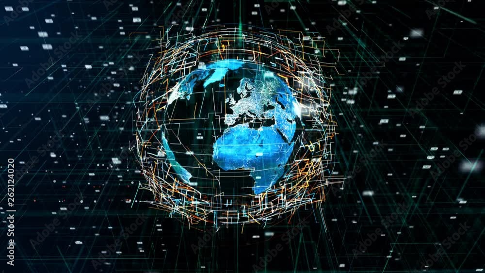 global digital world, abstract 3D rendering of technology global data ...