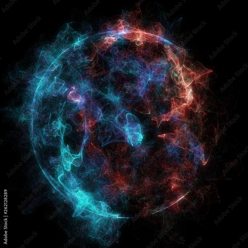 Abstract particles background with corrupted point sphere. Sun Solar ...