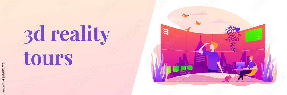 Virtual tour, 3d reality tours, virtual reality walk concept. Vector ...