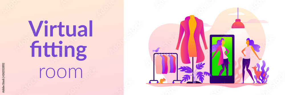 Virtual fitting room, online dressing, e-commerce clothing room concept ...