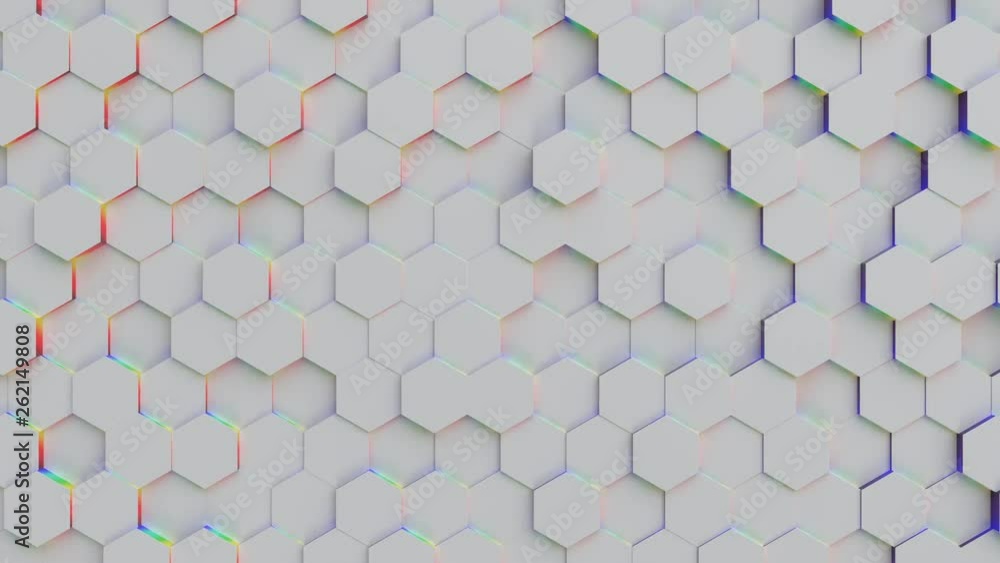 Abstract Hexagon Geometric Surface Loop: RGB lights bright clean minimal hexagonal grid pattern ...