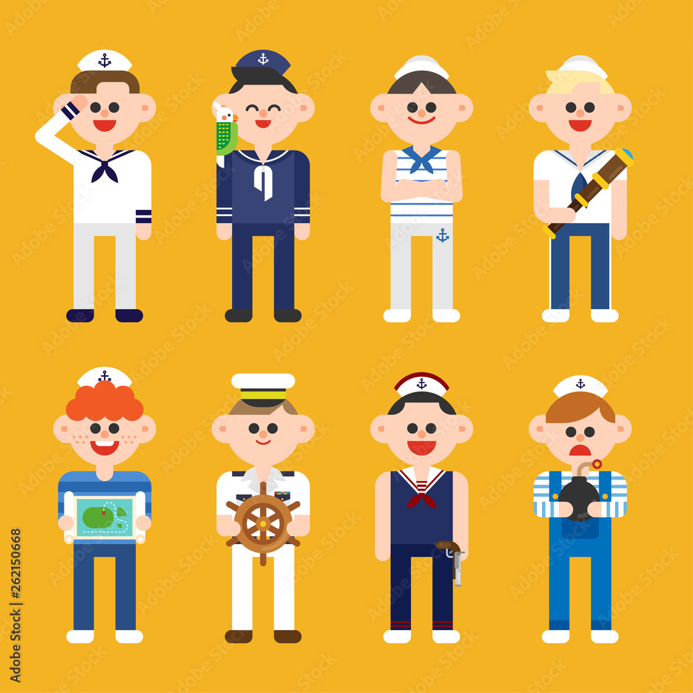 Cute navy, sailor uniform character. flat design style minimal vector ...