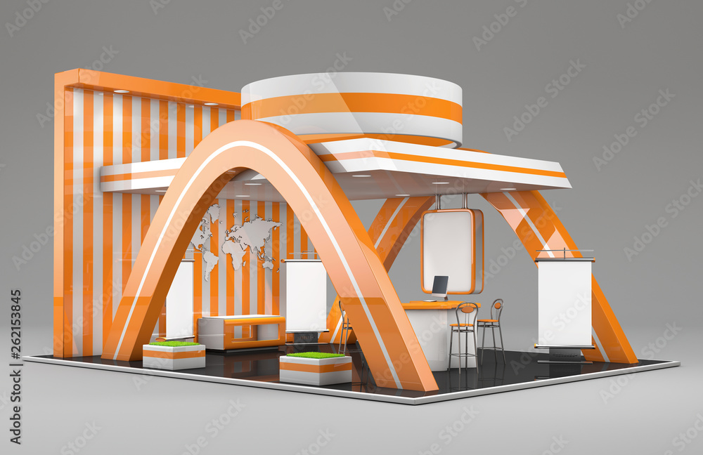 3d Illustrated unique creative exhibition stand display design with ...